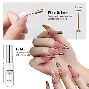 NewBang 2x12ml Metallic Painting Nail Gel Liner Polish, 3D Metal Mirror Effect Painted Drawing Nail Gel with Build in Thin Brush Glossy Chrome Gel Soak Off UV/LED Nail Art Manicure Set #Silver&Gold
