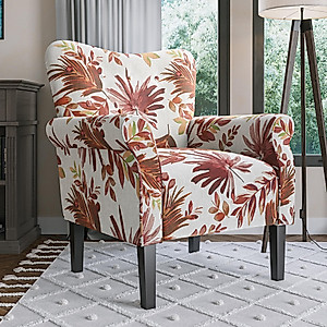 BELLEZE Modern Accent Chair for Living Room, High Back Floral Armchair with Wooden Legs, Upholstered Wingback Side Chair Padded Armrest Single Sofa for Living Room, Bedroom - Allston (Red Floral)