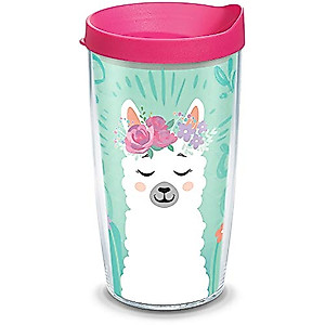 Tervis Llama Flora Made in USA Double Walled Insulated Tumbler Travel Cup Keeps Drinks Cold & Hot, 16oz, Clear