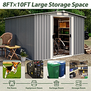 Evedy Outdoor Shed - 10 x 8 FT Storage Sheds Galvanized Metal Shed with Slide Door, Tool Storage Backyard Shed Bike Shed, Tiny House Garden Tool Storage Shed for Backyard Patio Lawn