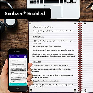 Black n' Red Notebook, Hardcover, Premium Optik Paper, Scribzee App Compatible, Environmentally Friendly, Durable Spiral Binding, 11" x 8 ", 70 Double-Sided Ruled Sheets, 1 Count (K67030)