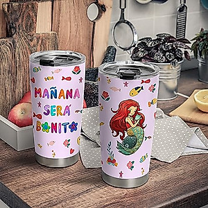 ORCAE 20oz Mañana Será Bonito, Cute, Beautiful Mañana Será Bonito Tumbler Cup, Insulated Travel Mug with Lid, Coffee Thermos for Women, Gifts for Women, Mom, Daughter, Sister, Friends - E