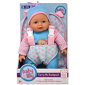 Dolls To Play 13" Soft Baby Doll with Take Along Pink Doll Backpack Carrier, Briefcase Pocket Fits Doll Accessories and Clothing