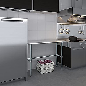 18" X 48" Stainless Steel Table with Open Base Table | Commercial & Residential Kitchen Laundry Garage Utility Bench | NSF Metal Prep Table