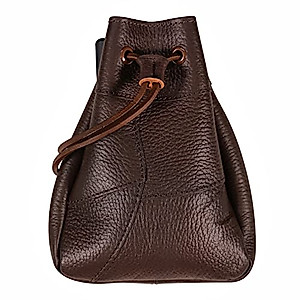 Mythrojan Brown Patchwork, 100% Real Leather Drawstring Coin, Wallet, Credit Card, Keys Pouch with Belt Loop Large Size - Brown