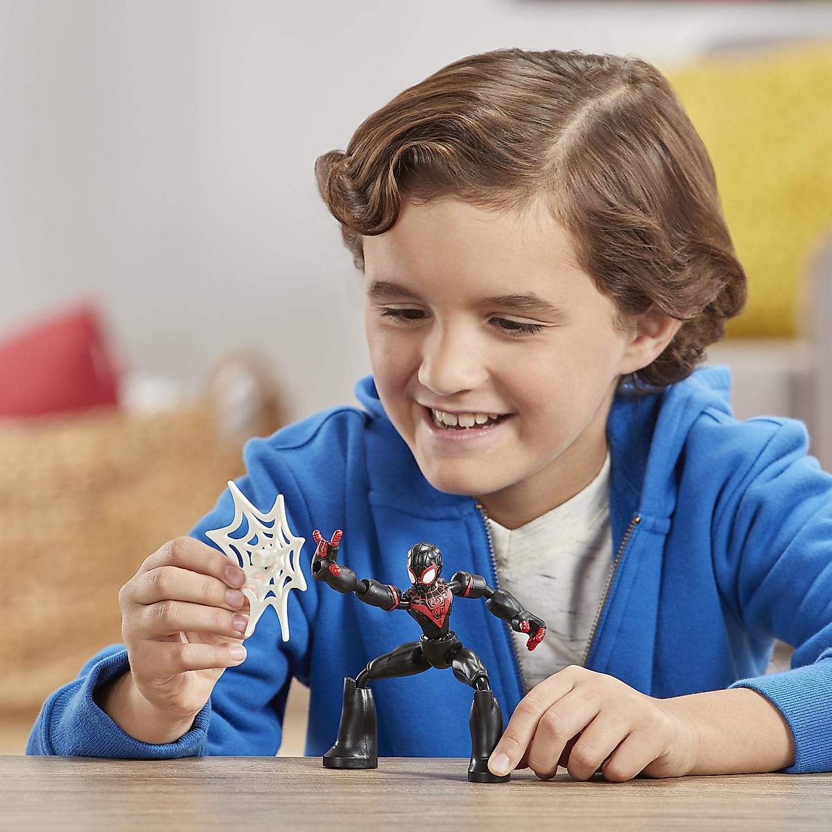 Spider-Man Marvel Bend and Flex Miles Morales Action Figure Toy, 6-Inch Flexible Figure, Includes Web Accessory, for Kids Ages 4 and Up, Black
