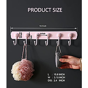 BOSGAS Adhesive Wall Hook with 6 Rotate Hooks,Wall Coat Rack, Perfect for Hanging Clothes Cooking Tool Towel in Kitchen and Bedroom, Easy to Use, Strong Bearing Capacity (Pink)