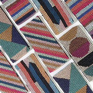 INK + ALLOY Women's Pink Peacock Yellow Horizontal Stripe Stretch Beaded Cuff Bracelet Handmade Jewelry for the Modern Bohemian