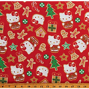 Cotton Hello Kitty Gingerbread Christmas Cookies Kids Children's Red Cotton Fabric Print by The Yard (80174-A62078) Licensed Springs Creative