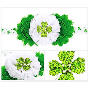 St. Patrick's Day Headband Baby Four Leaf Green Clover Flower Hair Bow Band JHSP06 (B)