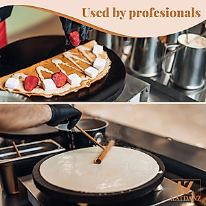 Crepe Spreader Spatula and Ladle Kit - Large and Medium Beachwood Versatile Pancake Tool 3 Recipes Included - Convenient Size for Nonstick Disc Pan Crepe Maker - Lightweight Wooden Flipper - Great Set