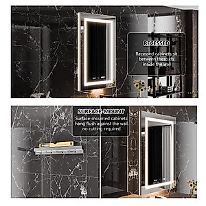 VUMALL LED Bathroom Medicine Cabinet with Mirror, 24x36 Medicine Cabinet with Lights, 10XMakeup-Mirror, Dimmable, Defogging, Recessed/Surface, Front&Backlit, Clock Temp Display, Outlets, Left Open