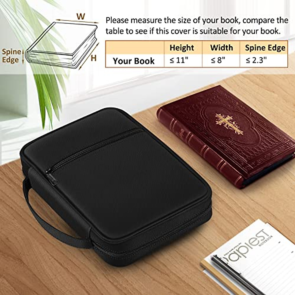 FINPAC Black Bible Cover w/Bible Verse Bookmarks for Women Men