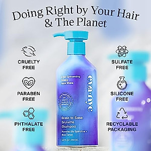 Eva NYC Brass to Sass Brunette Shampoo, Toning Blue Shampoo for Brunettes, Neutralizes Brassy Red and Orange Tones, Blue Shampoo for Color Treated Hair, 8.8 fl oz