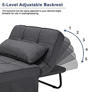 Mdeam Sleeper Chair Bed Sofa Bed 4 in 1 Multi-Function Folding Ottoman Bed with Adjustable Backrest for Small Apartment/Living Room,No Installation(Dark Gray)