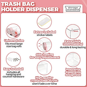 Storage Standard Trash Bag Holder Dispenser - Acrylic Trash Bag Dispenser Roll Holder, Garbage Bag Holder for Cabinet, Garbage Bag Dispenser Under Sink - Trash Bag Organizer for Home or Shops - Large
