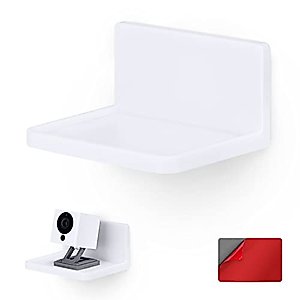BRAINWAVZ 4.6" Universal Floating Small Wall Shelf Mount for for Speakers, Security Cameras, Plants, Decor, Book, Bathroom etc, Screwless Holder Stand, Strong Adhesive (4.6” x 3.3” SHELF150 White)