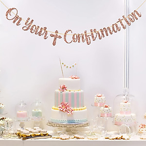 MonMon & Craft On Your Confirmation Banner/Engagement/Bride to Be Banner/Wedding/Bachelorette Party Decorations Supplies/Rose Gold Glitter