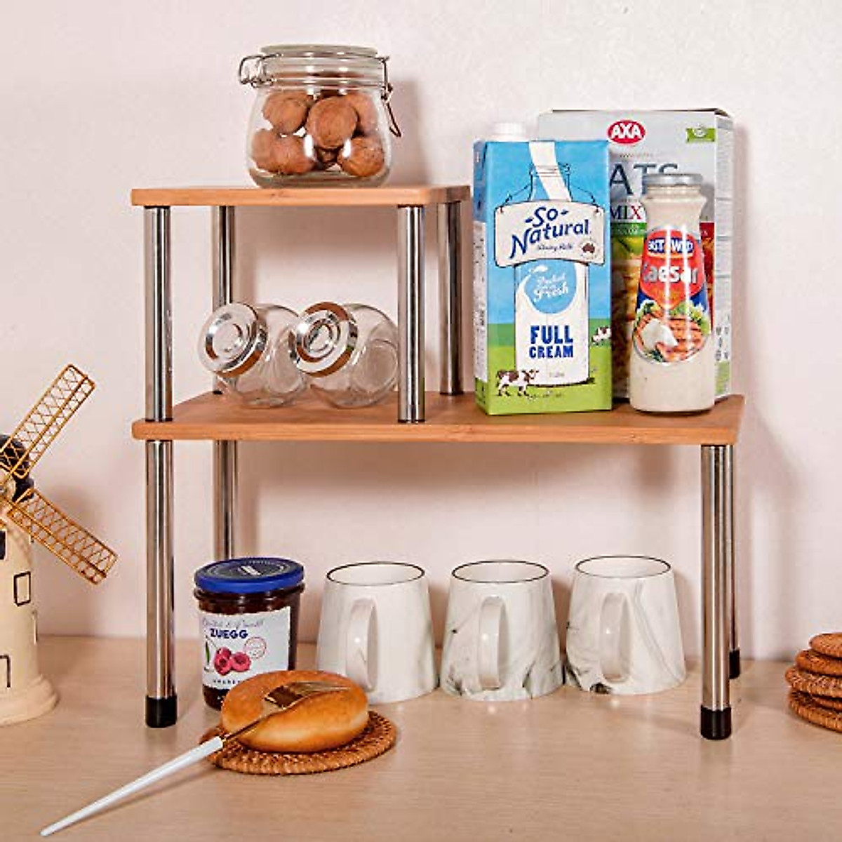Ollieroo Kitchen Counter Storage Shelf, Bathroom Sink Counter Cabinet Organizer (Rectangle)