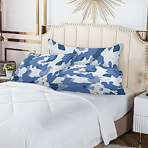 Blue Camo Pillow Cases King Size Soft Cozy Pillowcase with Zipper Skin-Friendly Velvet Pillow Covers for Bedroom Sofa Couch Home Decoration