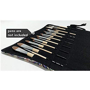 LaVenty Boho Roll Up Paint Brush Holder Painting Organization And Storage Artist Canvas Roll Pouch Bag Makeup Brushes Case Organizer Without Brushes
