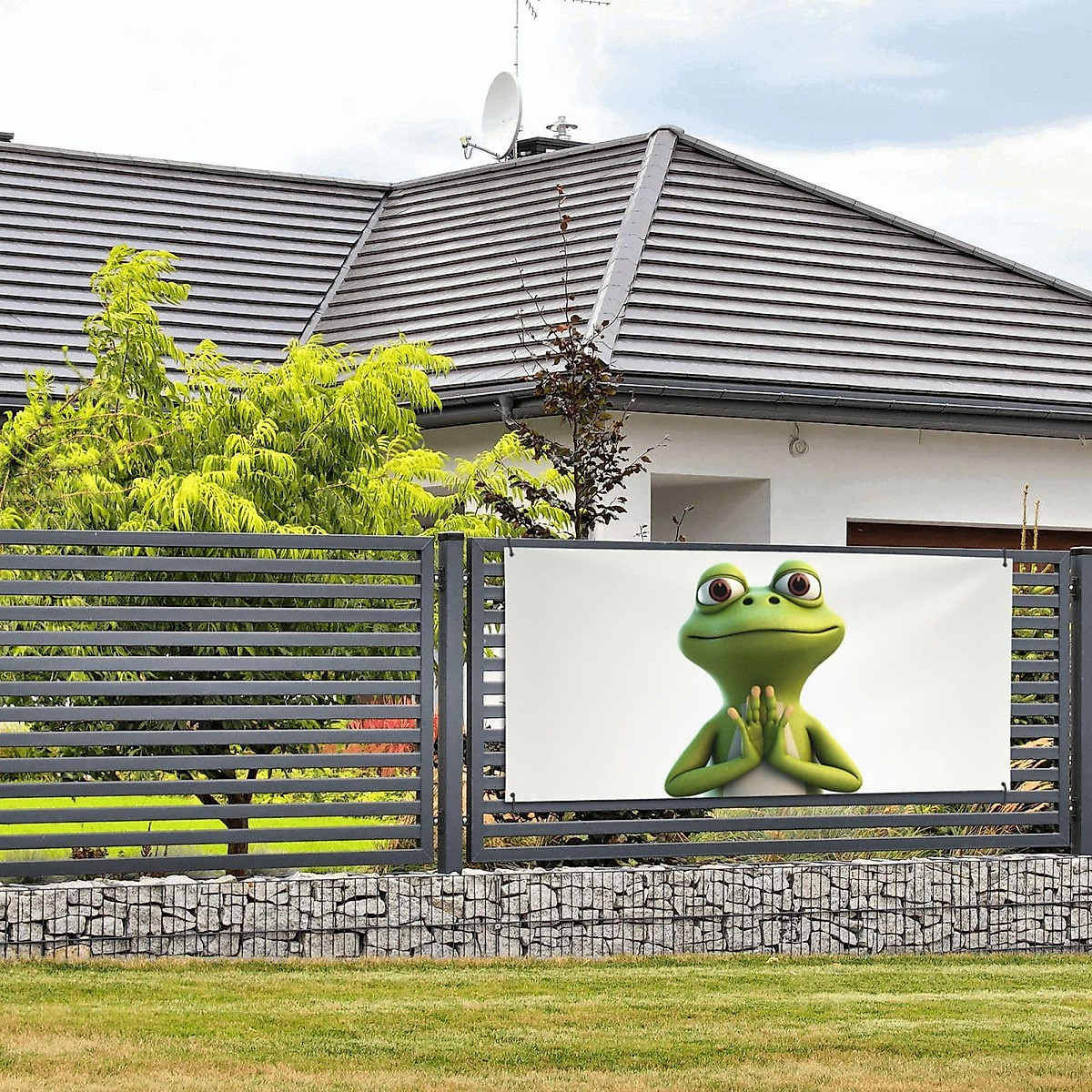 The funny frog doing yoga Printed Banners Personalized Party Banner Photo Text Background Banner Wall Banner for Halloween Party Home Decorations or Backdrops