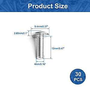 MroMax 30Pcs M4 x 12mm Truss Head Phillips Machine Screws for Cabinet Drawer Knob Pull Handle, 304 Stainless Steel 18-8, Fully Thread, Metric Silver Gray Cross Head Screws Bolts