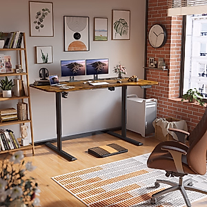 JUMMICO Standing Desk Electric Adjustable Desk Large 63 x 29.5 Sit Stand Up Desk Home Office Computer Desk Memory Preset with T-Shaped Metal Bracket and Holes for Routing Cables, Brown