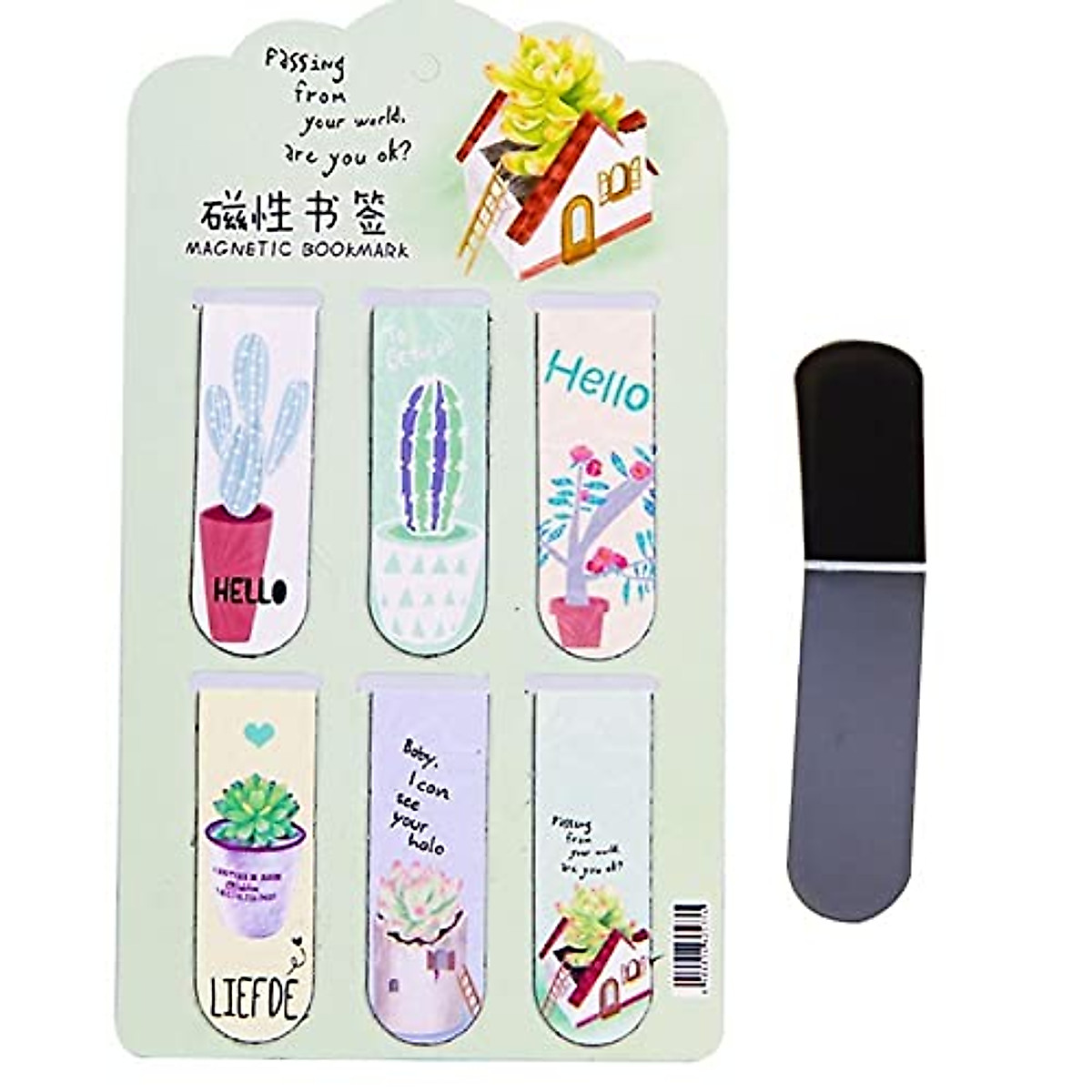 Tsugar 6pcs /Set Freshing Green Plants Succulent Cactus Magnetic Books of Supply Office School Page Marker Stationery Bookmarks