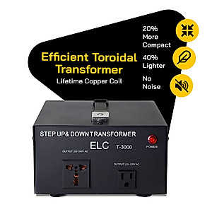 ELC T Series 3000+ Watt Voltage Converter Transformer - Step Up/Down - 110v to 220v / 220v to 110v Power Converter - Circuit Breaker Protection, CE Certified [3-Years Warranty]