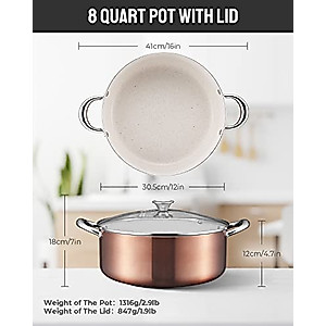 BEZIA 8 Quart Pot with Lid, Nonstick Cooking Pot with Lid, Induction Pasta Pot, Soup Pot, Large Stockpot, Stew Pot, Simmering Pot, Compatible for All Stoves, Golden