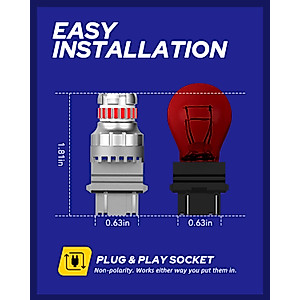 AUTOONE 3156 3157 LED Strobe Brake Light Bulbs, Super Bright Tail light 3056 3057 4157 3047 4057 3457 Halogen Replacement Bulb Brilliant Red, Pack of 2