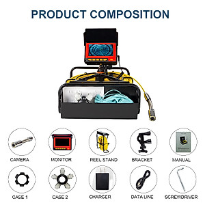 Sewer Camera,SYANSPAN 23MM Camera Head with 12LEDs Drain Camera 16GB TF Card with DVR Recording,8500mAh Battery Can Work for 12 Hours Waterproof IP68 Industrial Endoscope Camera (165FT/50M DVR)