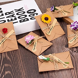 Ksix 10Pcs 4.3x6.9 Inchs Handmade Vintage Kraft Blank Note Card Thank Notes, Greeting Card, Paper Flowers Greeting Cards, Handmade Invitation Card, Birthday Party Invitation Card With Envelopes