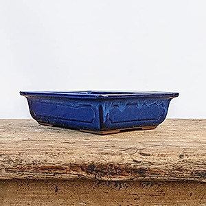 Bonsai Pots for Decorative Planting, Nine-Inch Blue Glazed Bonsai Planter, Drainage Mesh Screen Included, Used as Starter Ceramic Pots for Bonsai, Succulents or a Wide Variety of Houseplants
