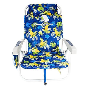2 Tommy Bahama Backpack Beach Chairs, Aluminum, Blue/Pineapple