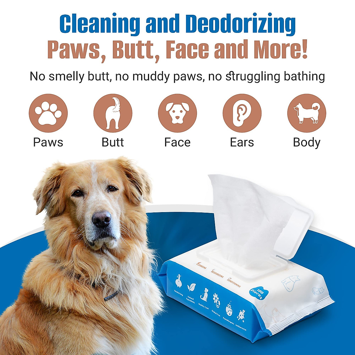 PUMBLER Pet Wipes for Dogs 100Pcs/1Pack – Unscented Dog Wipes with Vitamin E, Chamomile – Gentle Cat Wipes Ideal for Muddy Paws, Face, Dog Eye Wipes, Dog Ear Wipes – Resealable Lid Butt Wipes