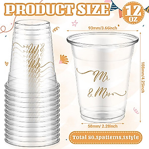 FoldTier 50 Pcs Mr and Mrs Cups 12 oz Plastic Wedding Cups Clear Engagement Disposable Cups Bridal Shower Drinking Cups for Home Kitchen Wedding Theme Party Favors Supplies Decoration