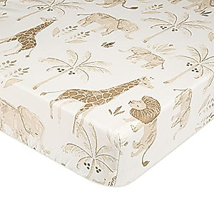 Crane Baby Soft Cotton Crib Mattress Sheet, Fitted Sheet for Cribs and Toddler Beds, Safari Animal, 28”w x 52”h x 9”d