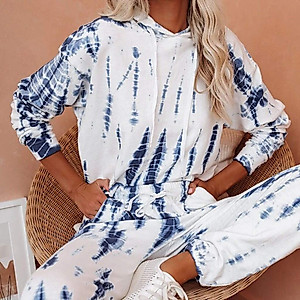 VEZAD Women Tie Dye Sweatsuit Tracksuit Long Sleeve Pullover Sweatpants 2 Pcs Lounge Jogger Set