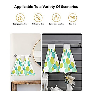 CyCoShower Hanging Hand Towels Kitchen Towel Simple Blue and Lime Green Polka Dots Bathroom Hand Towels with Loop Tie Towels Soft,Absorbent Tea Bar Towels,2pcs