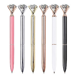 ZZTX 6 PCS Big Crystal Diamond Ballpoint Pen Bling Metal Ballpoint Pen Office Supplies Gift Pens For Christmas Wedding Birthday, Includes 6 Pen Refills