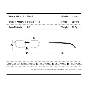 HEPIDEM 100% Really Buffalo Horn Handmade Glasses Square Rimless Spectacles 0816 (white, 61)