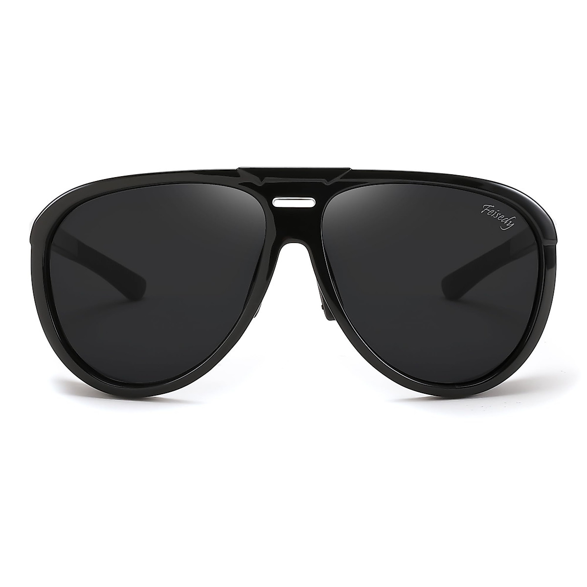 FEISEDY Polarized Aviator Sunglasses Men Women Oversized Round Steampunk Sunglasses Side Shield Goggles B0095