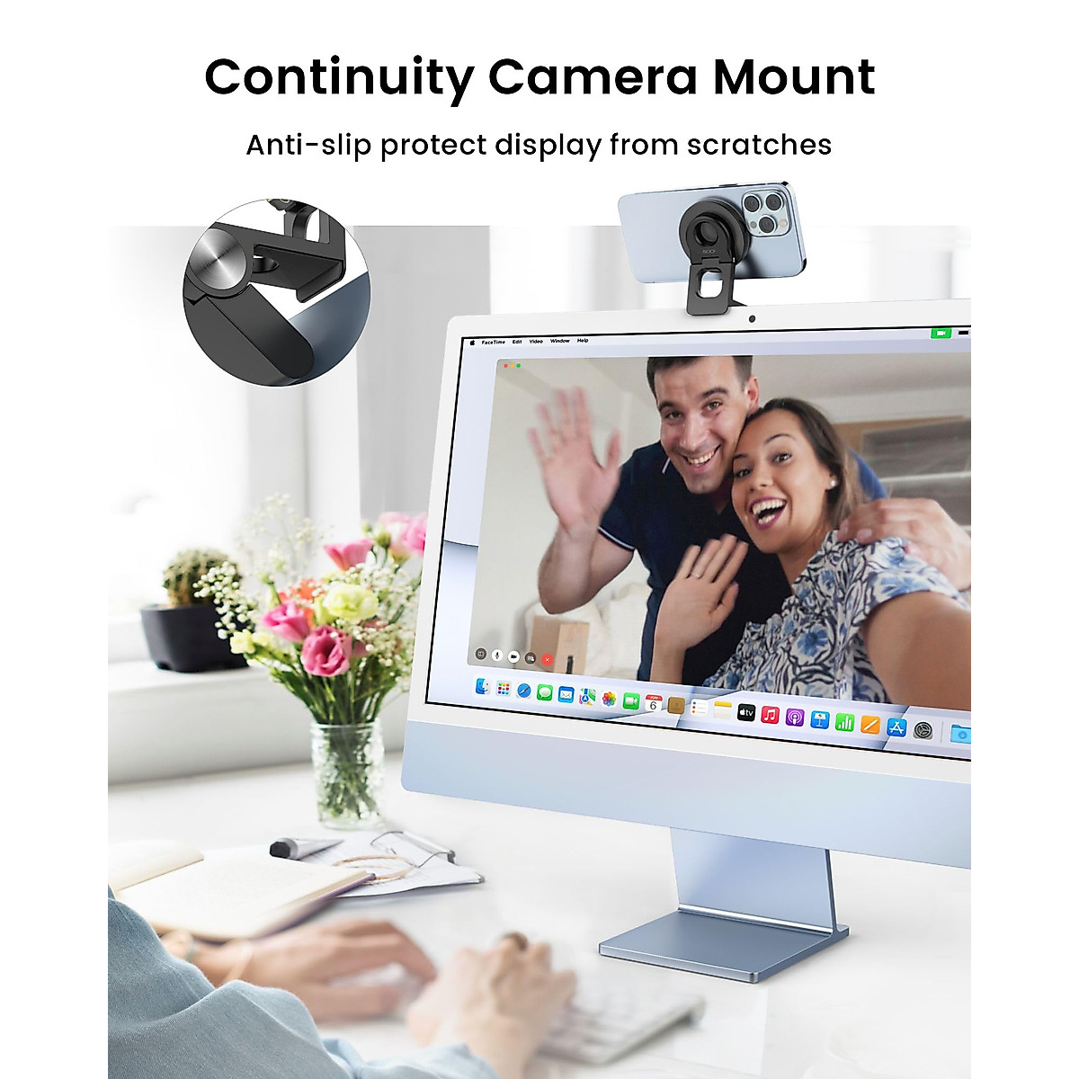 SODI Continuity Camera Mount for Desktop Monitor & iMac Compatible iPhone Webcam Mount with Mag-Safe for Mac and Displays, Mac OS Ventura, Work for Facetime, Desk View, Black