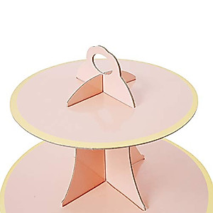 2 Set Pink Gold 3-Tier Round Cardboard Cupcake Stand for 24 Cupcakes Perfect for Girls Pink and Gold Birthday Baby Shower Party Supplies