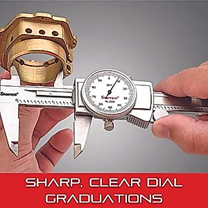 Starrett Dial Caliper with Adjustable Bezel and Fitted Case - White Face, 0-6" Range, -0.001" Accuracy, 001" Graduations - 3202-6
