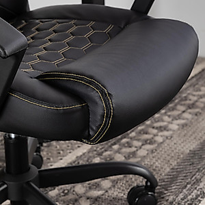 Office Chair Executive Office Desk Chair High Back Adjustable Ergonomic Managerial Rolling Swivel Task Chair Computer PU Leather Home Office Desk Chairs with Lumbar Support (Black,Gold Stitching)