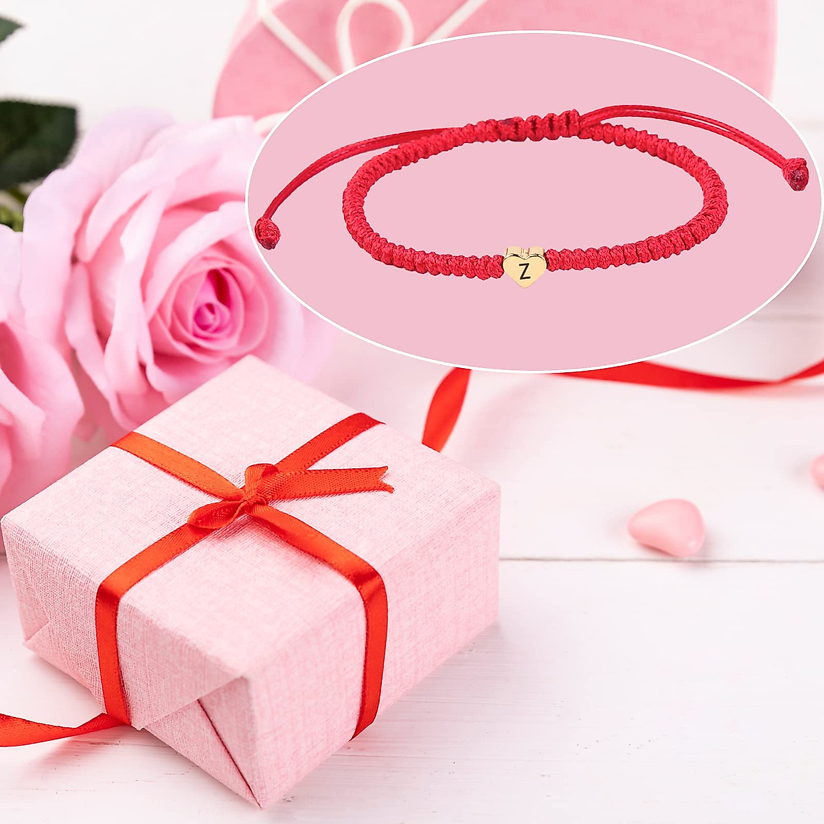 Initial Bracelet Gold Heart Love Charm Initial Bracelet Red Initial C Letter Bracelets Handmade Adjustable Rope Bracelets for Girls Boy Mom Birthday Gifts (C)