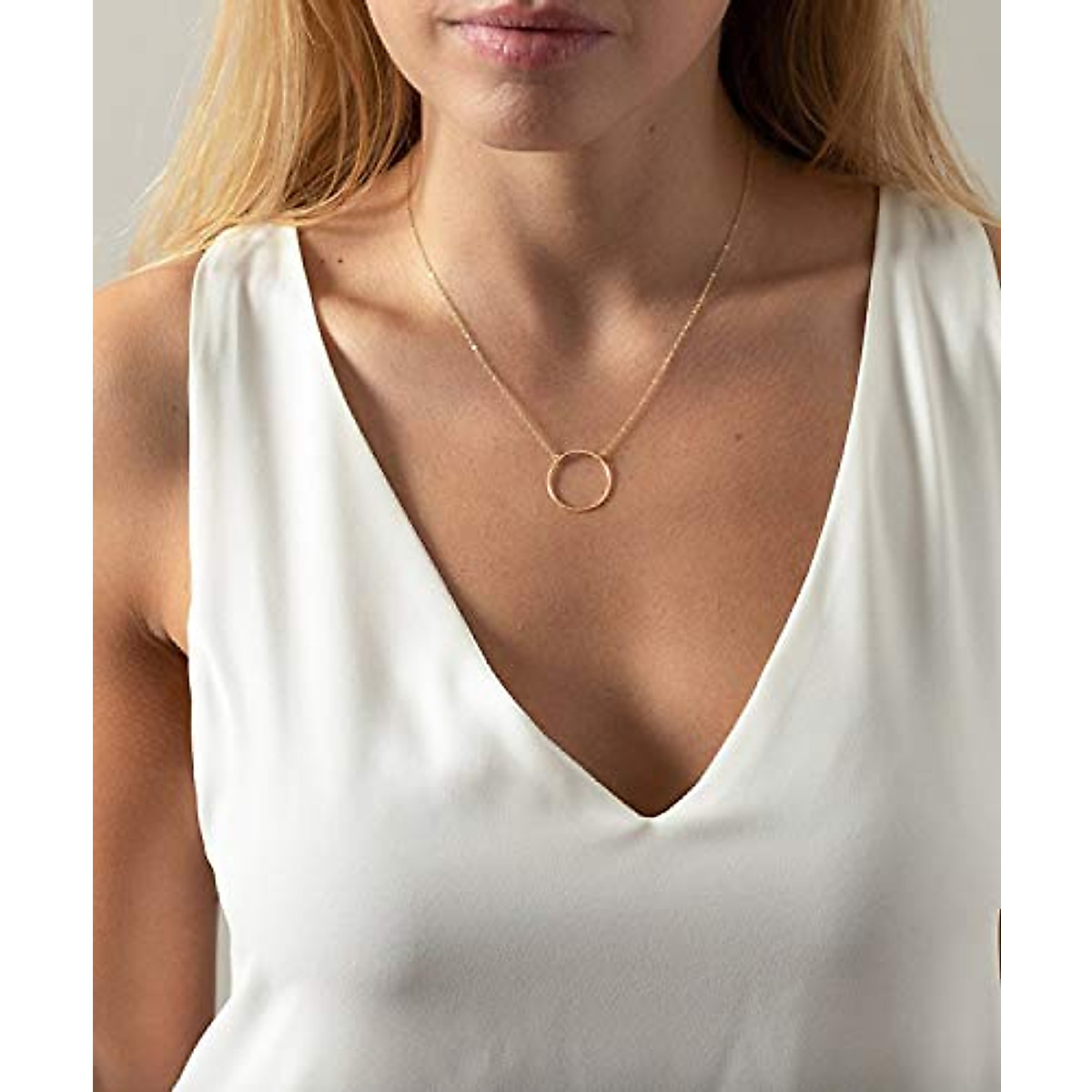 S.J JEWELRY Womens Handmade 14k Gold Plated/Rose Gold/Silver Plated Dainty Moon Cross and Circle Choker Necklace for womens NK-Circle